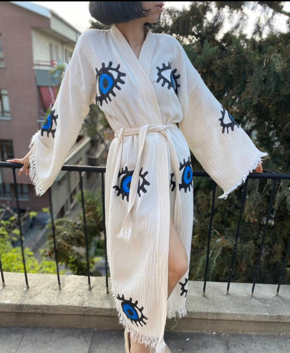 Evil Eye Kimono,turkish Towel,boho Kimono,organic Cotton Robes,spa Robe ...