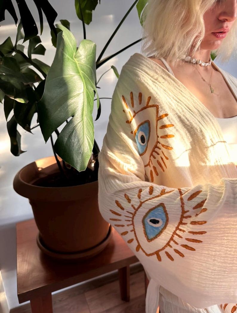 Evil Eye Organic Cotton Robe, Turkish Woman Bathrobe,turkish Towels,spa ...