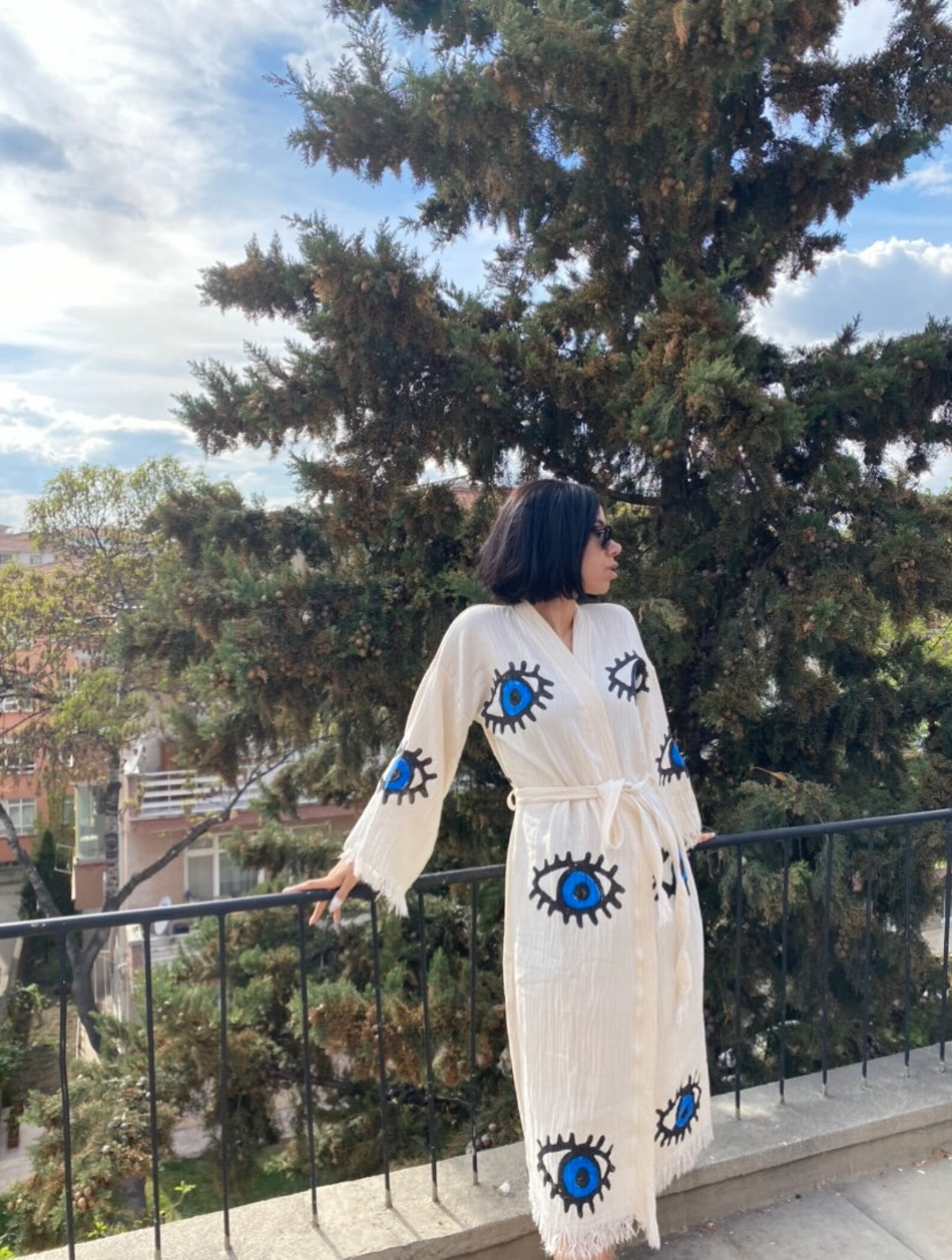 Evil Eye Kimono,turkish Towel,boho Kimono,organic Cotton Robes,spa Robe ...