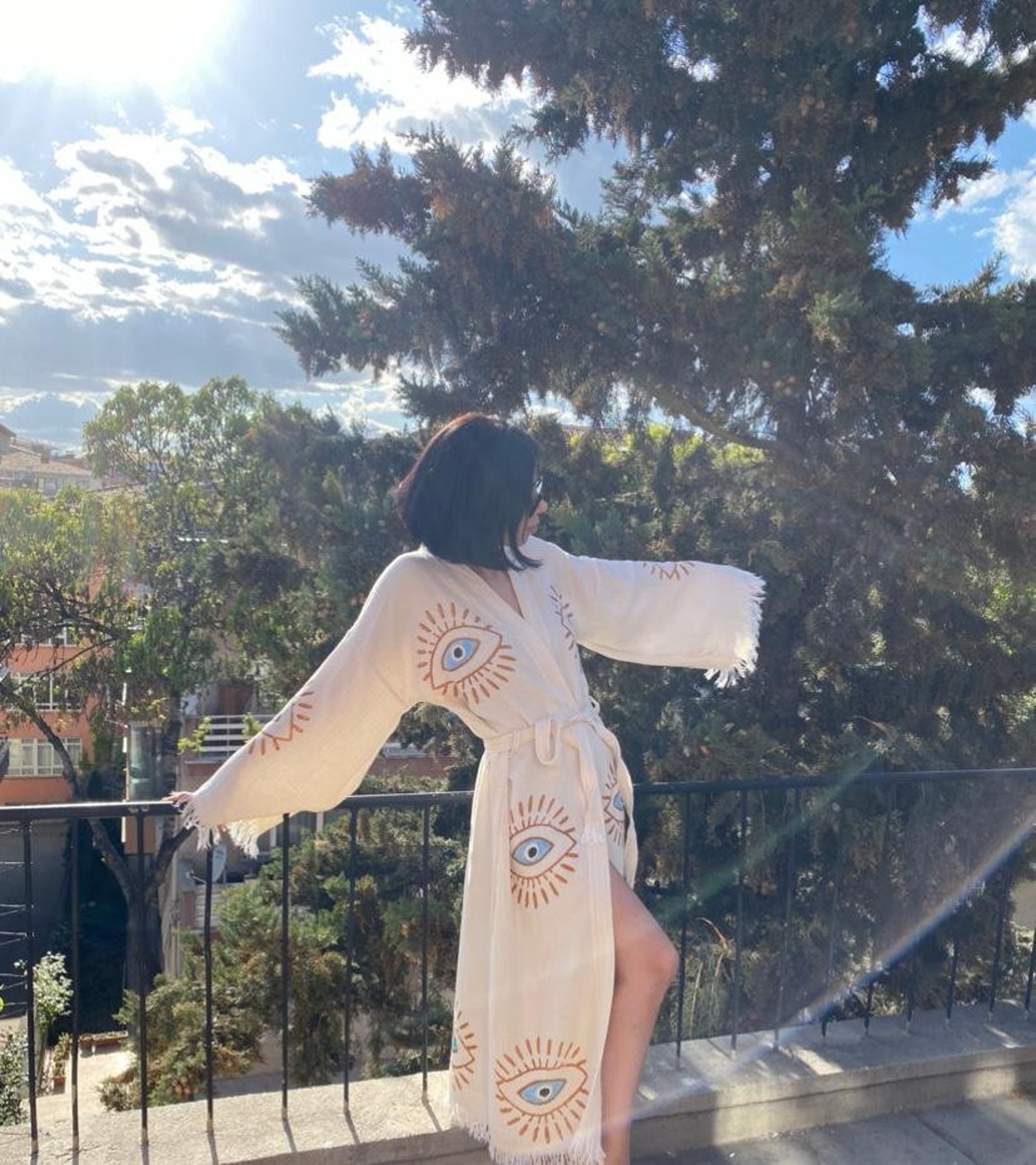 Evil Eye Organic Cotton Robe, Turkish Woman Bathrobe,turkish Towels,spa ...