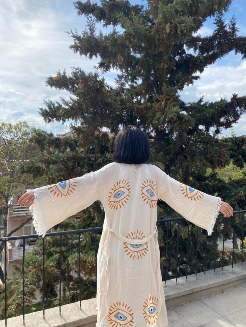 Evil Eye Organic Cotton Robe, Turkish Woman Bathrobe,turkish Towels,spa ...