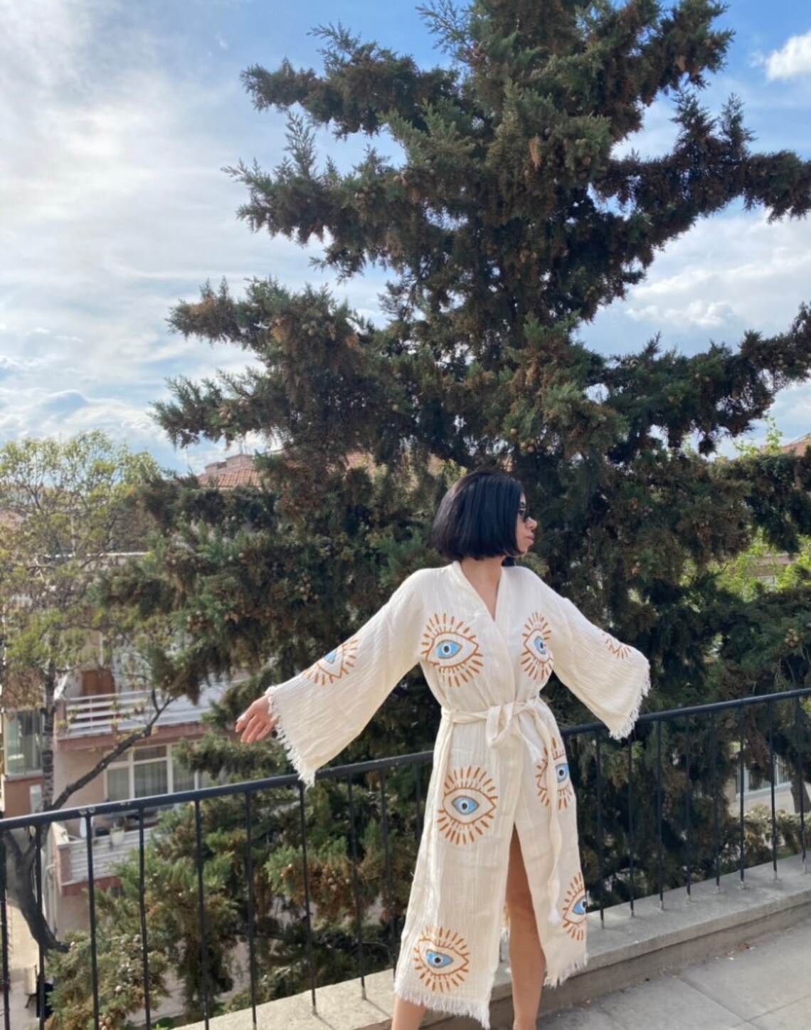 Evil Eye Organic Cotton Robe, Turkish Woman Bathrobe,turkish Towels,spa ...