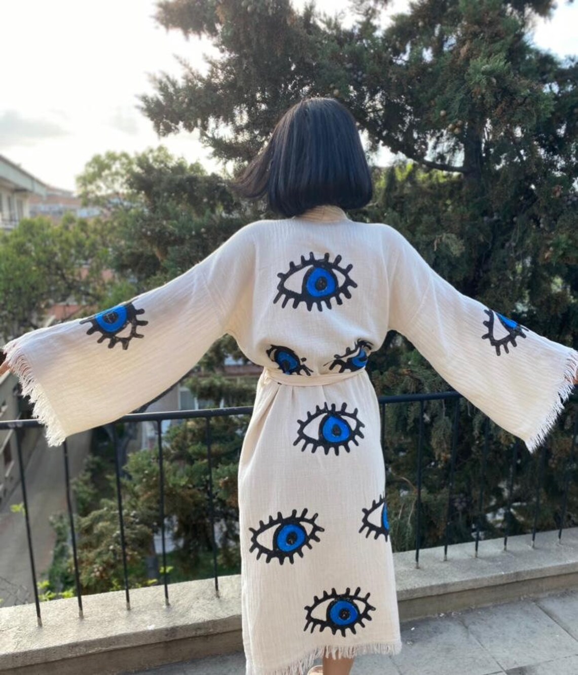 Evil Eye Kimono,turkish Towel,boho Kimono,organic Cotton Robes,spa Robe ...
