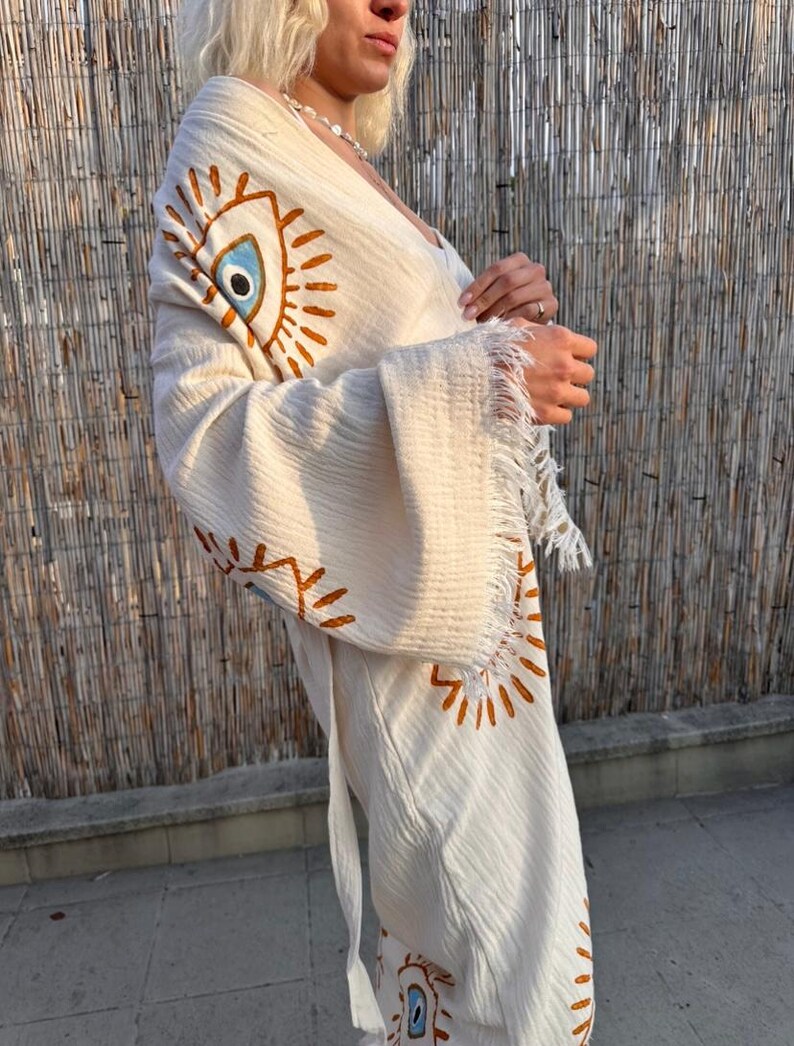 Evil Eye Organic Cotton Robe, Turkish Woman Bathrobe,turkish Towels,spa ...