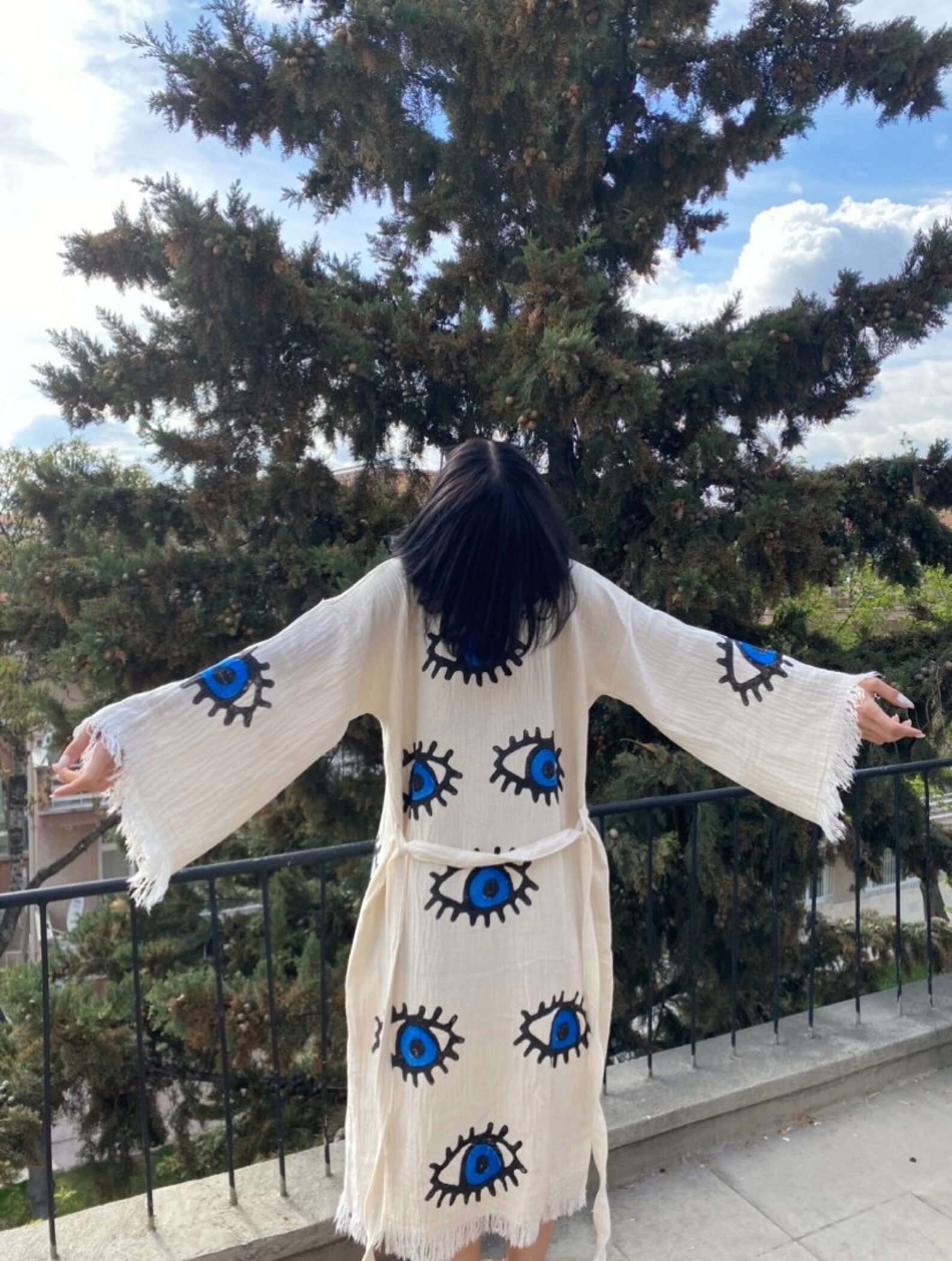 Evil Eye Kimono,turkish Towel,boho Kimono,organic Cotton Robes,spa Robe ...