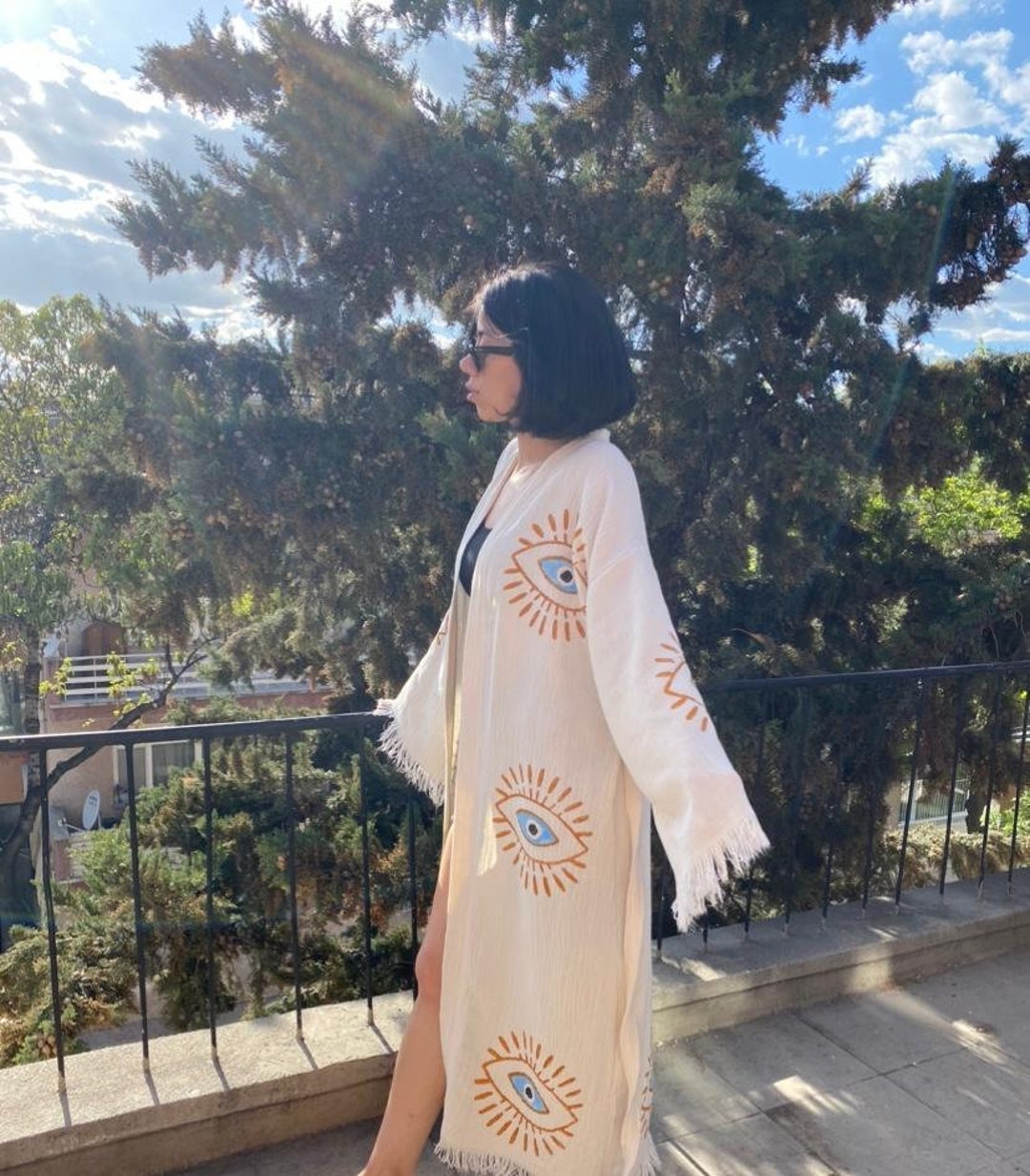 Evil Eye Organic Cotton Robe, Turkish Woman Bathrobe,turkish Towels,spa ...