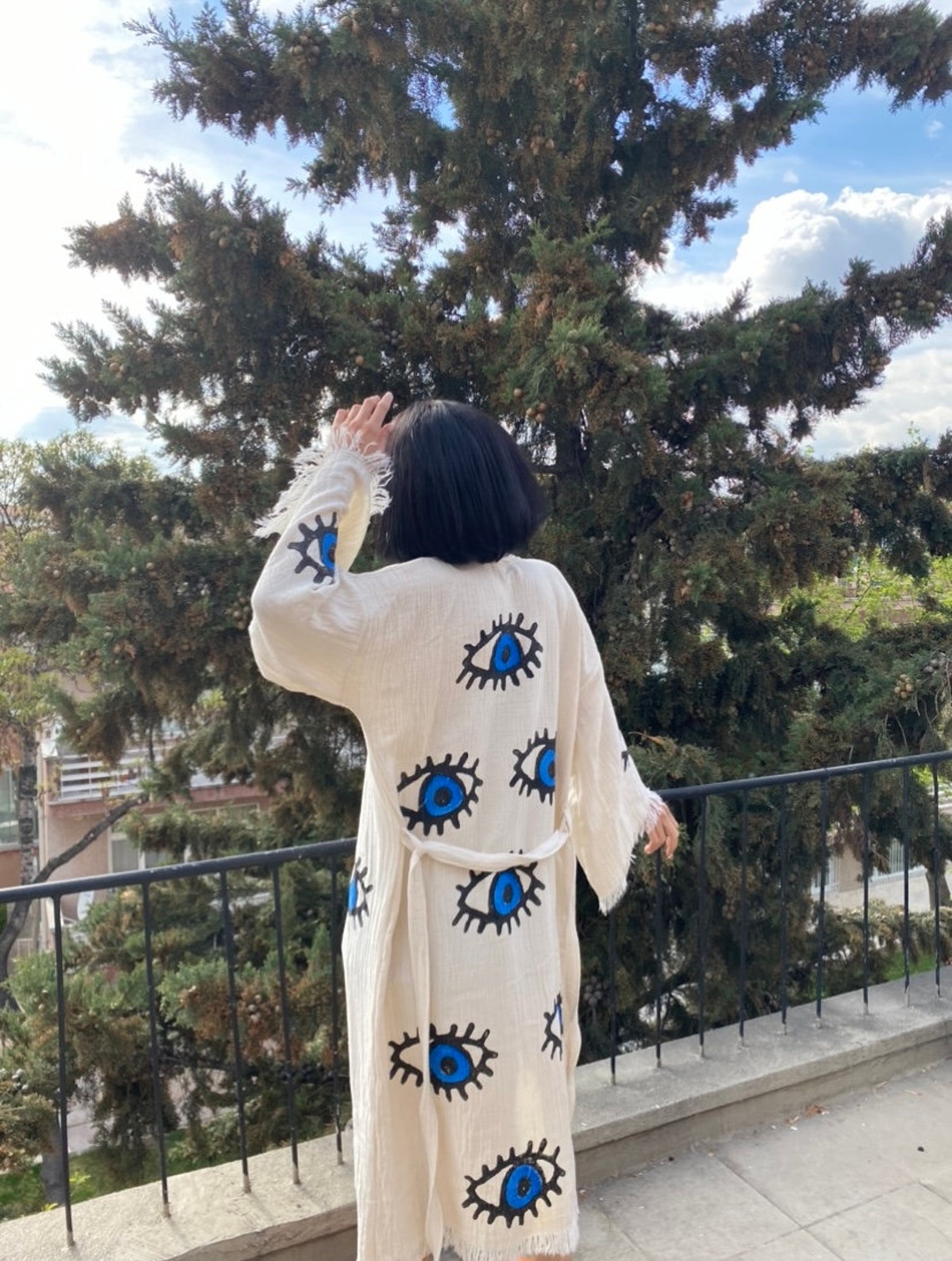 Evil Eye Kimono,turkish Towel,boho Kimono,organic Cotton Robes,spa Robe ...