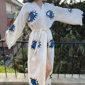 Evil Eye Kimono,turkish Towel,boho Kimono,organic Cotton Robes,spa Robe ...