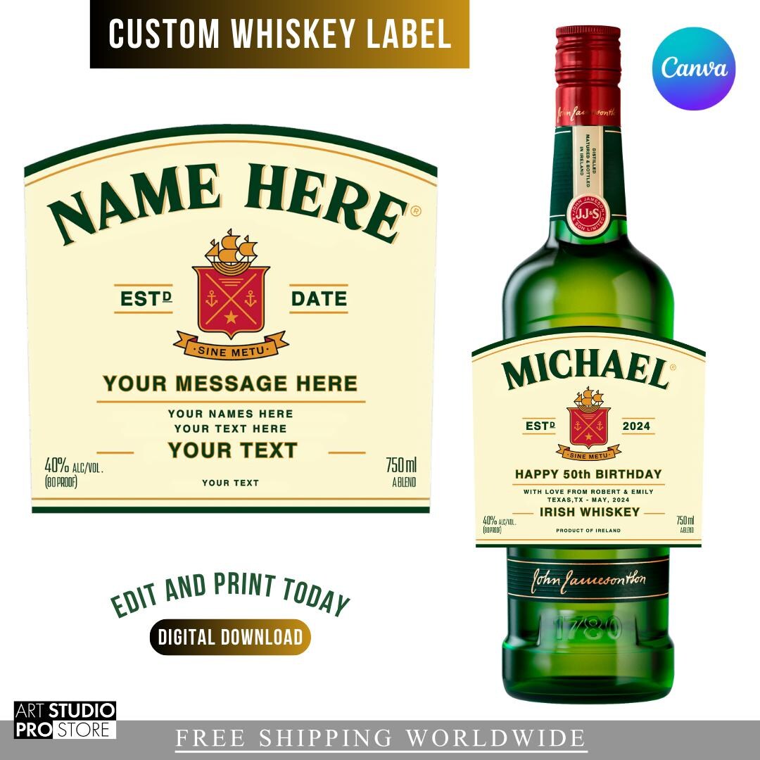 Personalized Whiskey Label: Custom Printable Gift (canva, Digital ...