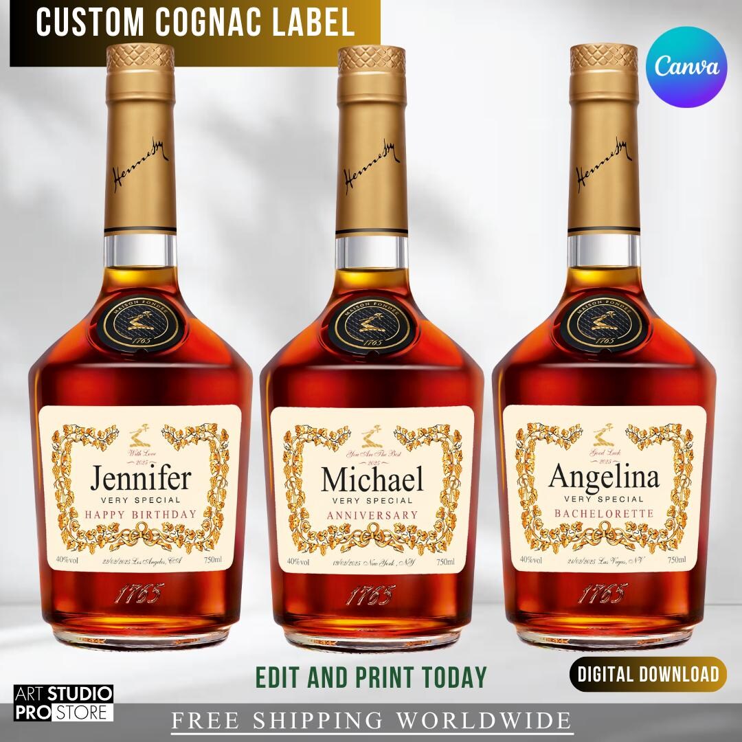 Custom Printable Cognac Label Canva, Birthday Party, Anniversary ...
