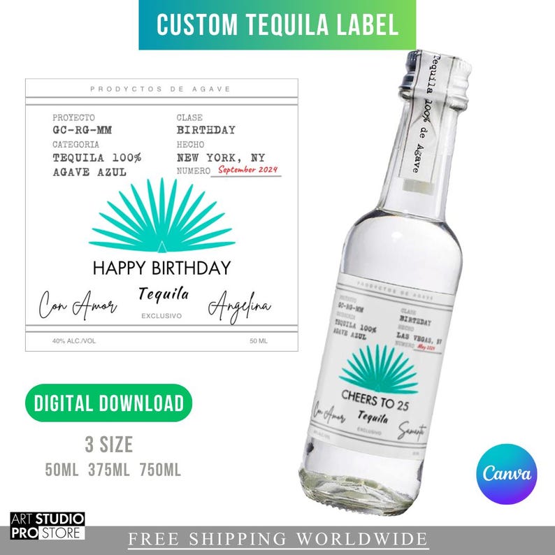 Custom Printable Tequila Label - Canva, Birthday Party, Anniversary ...