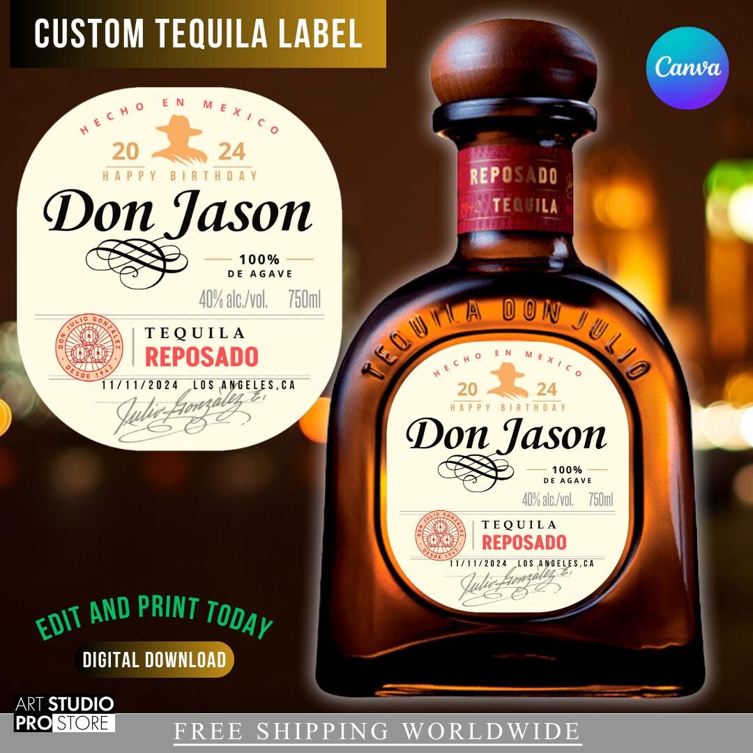 Custom Tequila Label: Birthday Party Favor (canva Digital Download) - Etsy