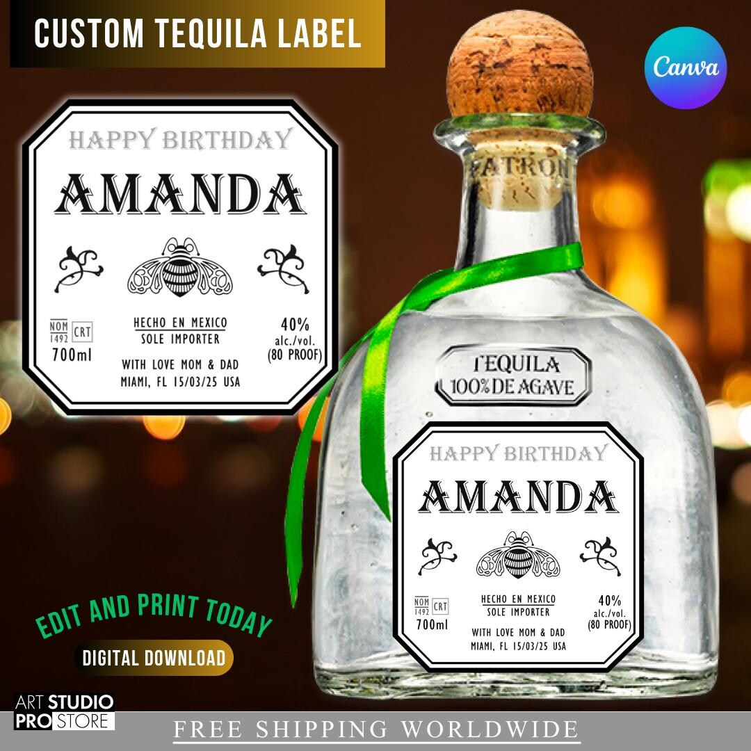 Custom Printable Tequila Label - Canva, Birthday Party, Anniversary ...