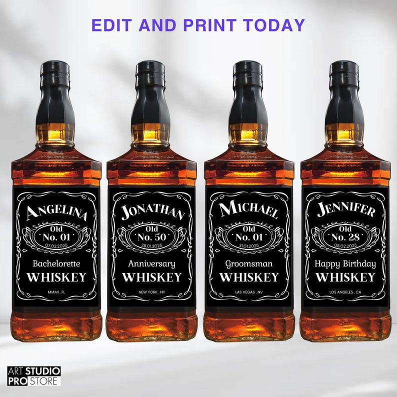 Custom Whiskey Label Template: Birthday Party Favor, Bachelorette ...