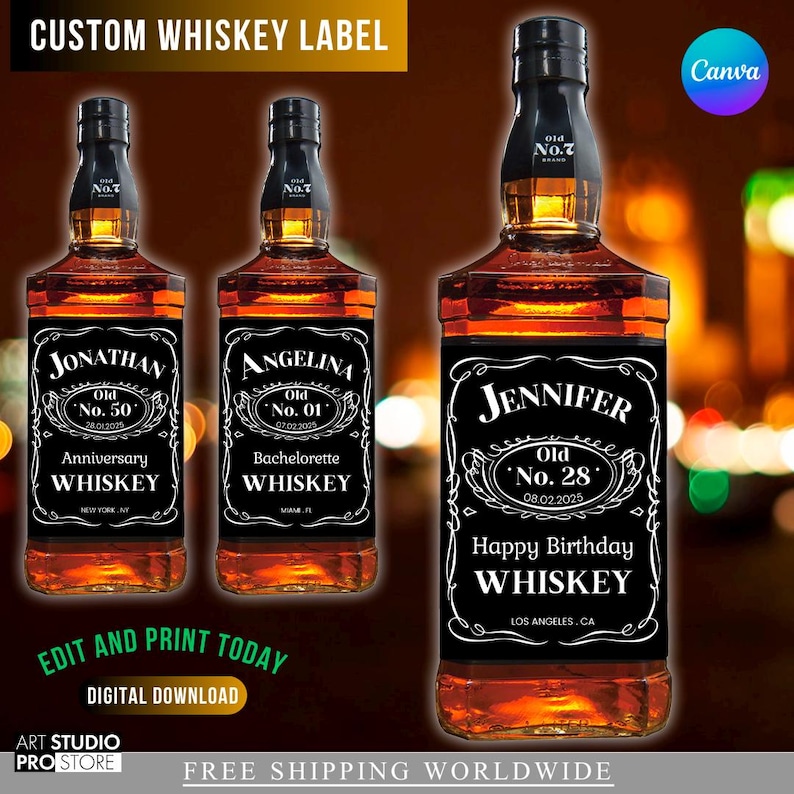 Custom Printable Whiskey Label - Canva, Birthday Party, Anniversary ...