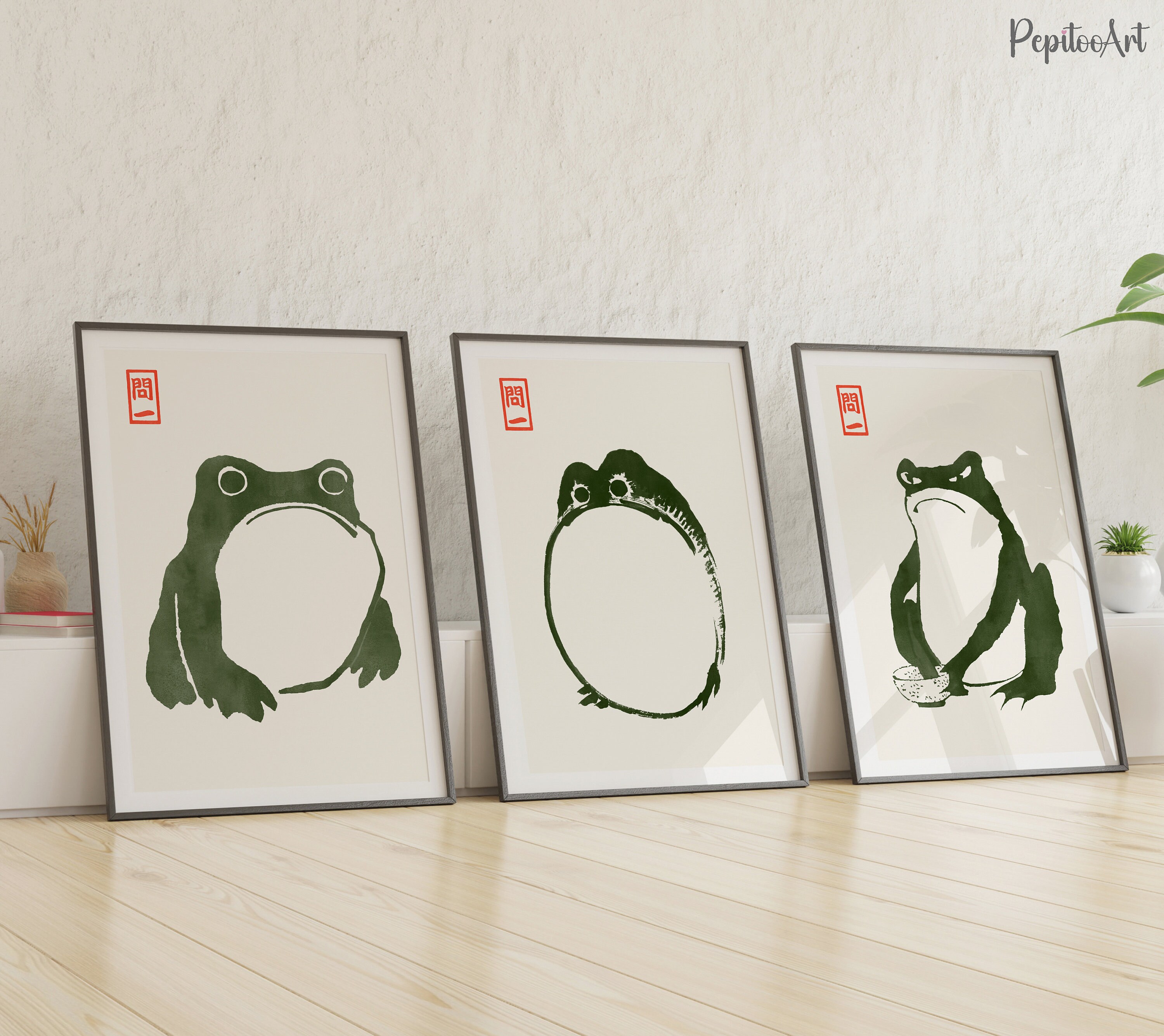 Japanese Matsumoto Hoji Frog Set of 3, Vintage Frog Woodblock Poster ...