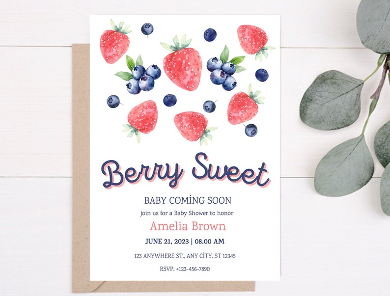 Editable Berry Sweet Birthday Invitation Blueberry Strawberry Picking ...