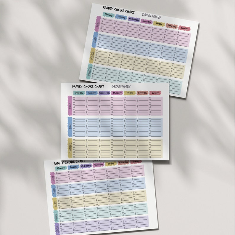 Editable Family Chore Chart: Weekly Planner Printable (PDF) - Etsy
