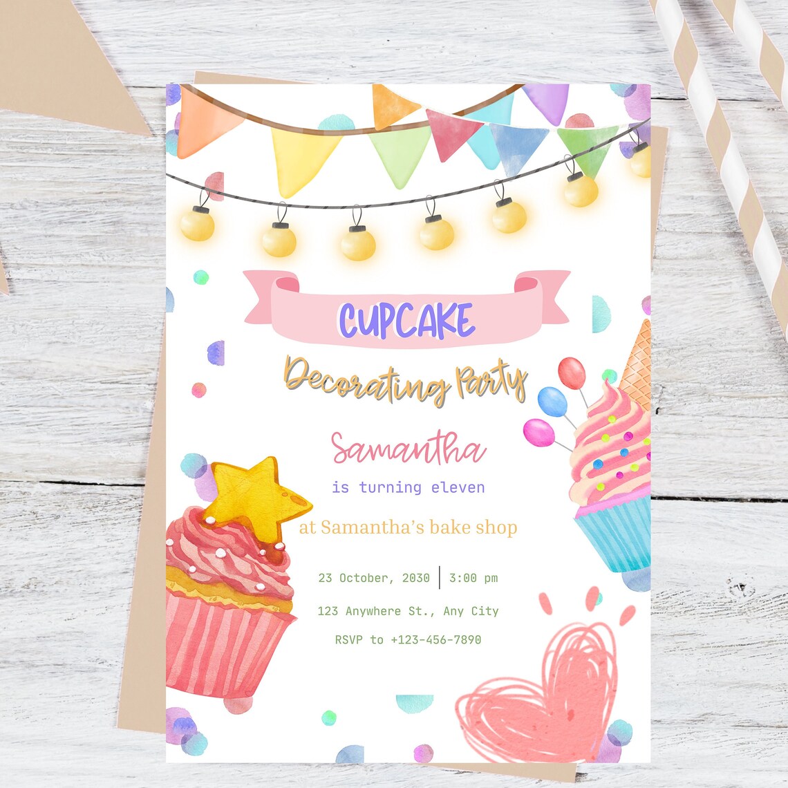 Editable Cupcake Decorating Party Invitation Kids Cooking Birthday ...
