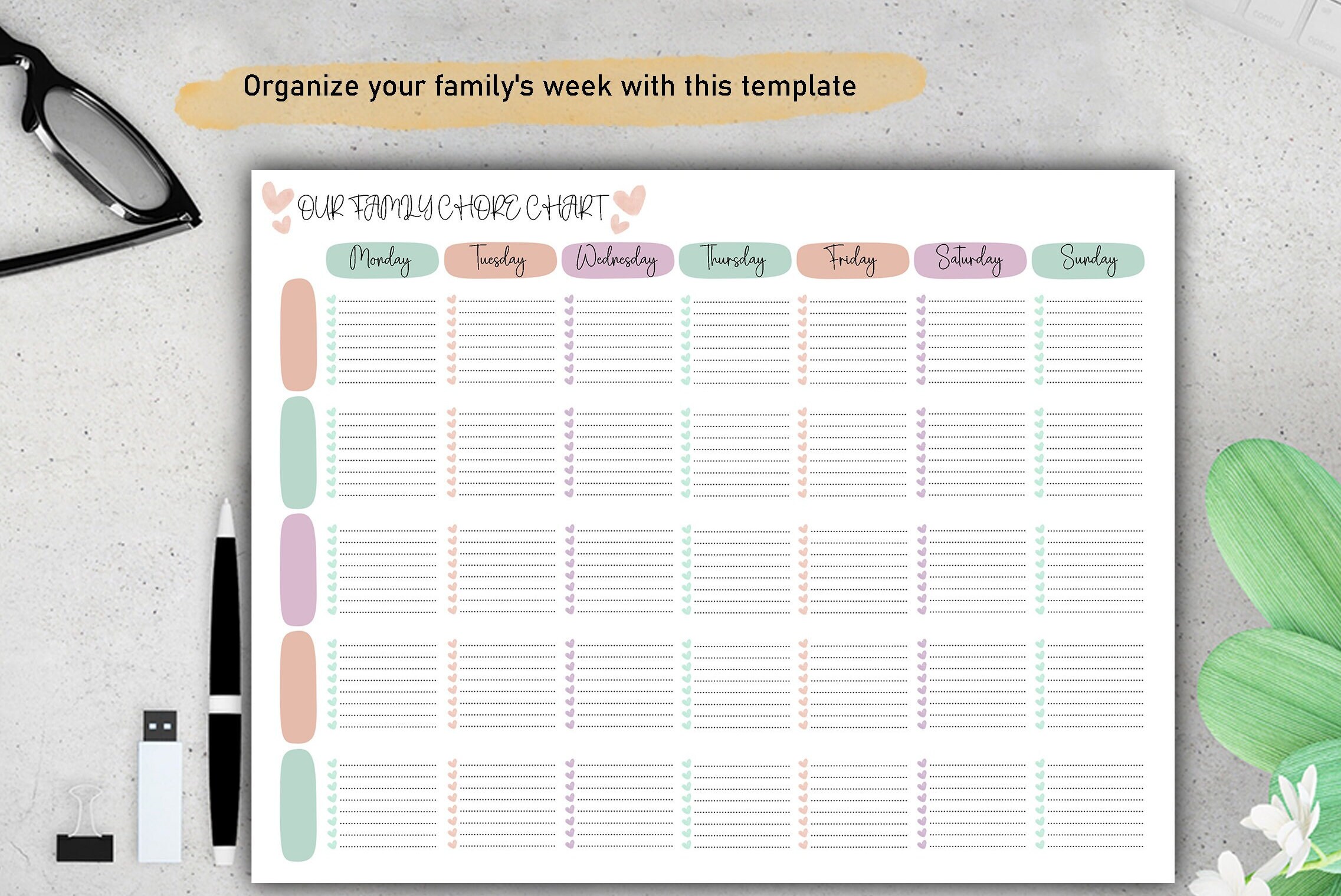 Family Chore Chart, Editable Family Planner Printable, Weekly Family ...