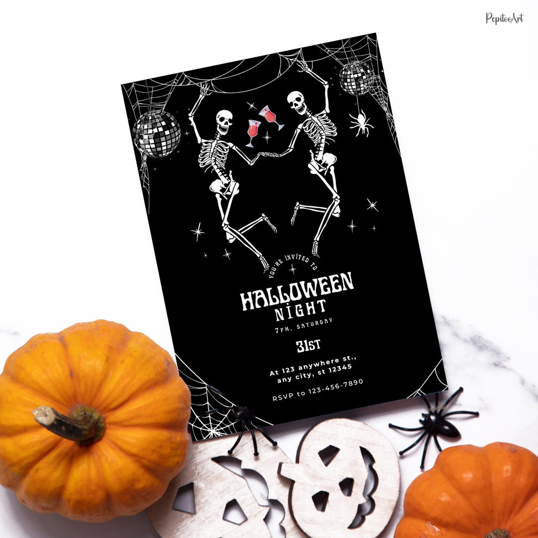 Editable Dancing Skeletons Invite, Halloween Skeleton Invitation ...