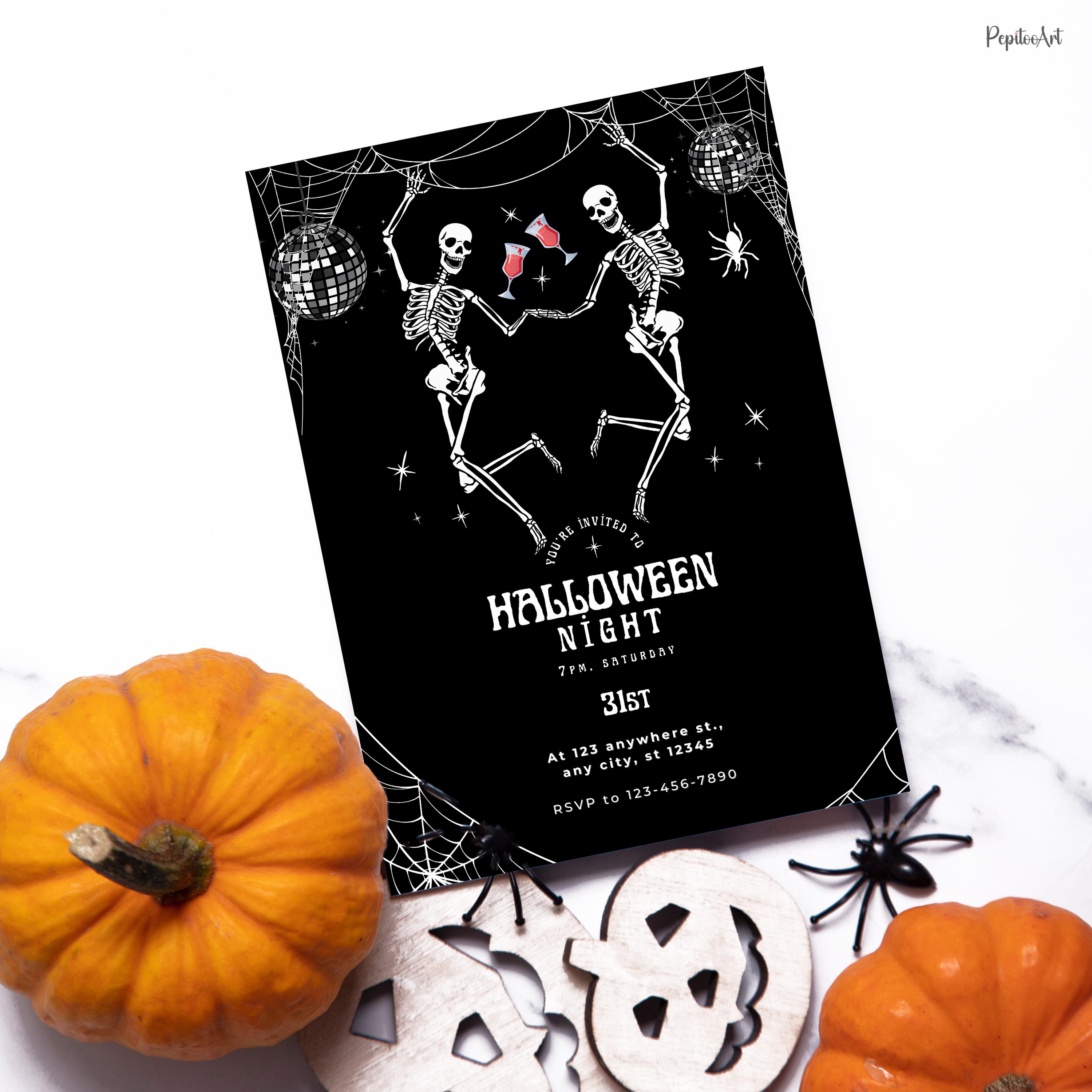 Editable Dancing Skeletons Invite, Halloween Skeleton Invitation ...