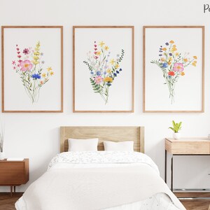 Watercolor Botanical Wall Art Set of 3, Wildflower Print Set, Flower ...