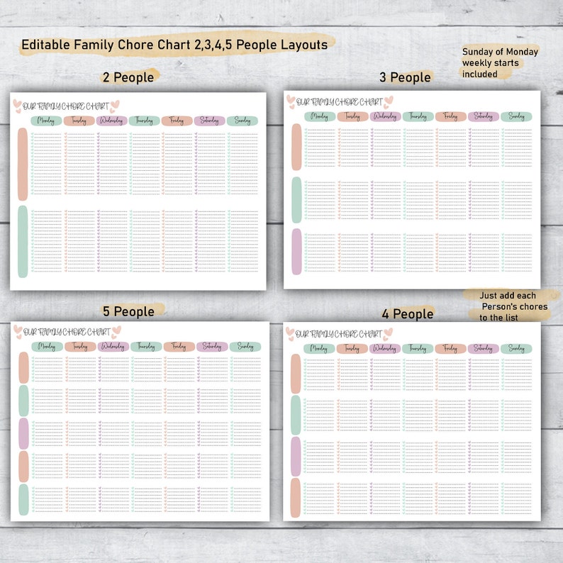 Family Chore Chart, Editable Family Planner Printable, Weekly Family ...
