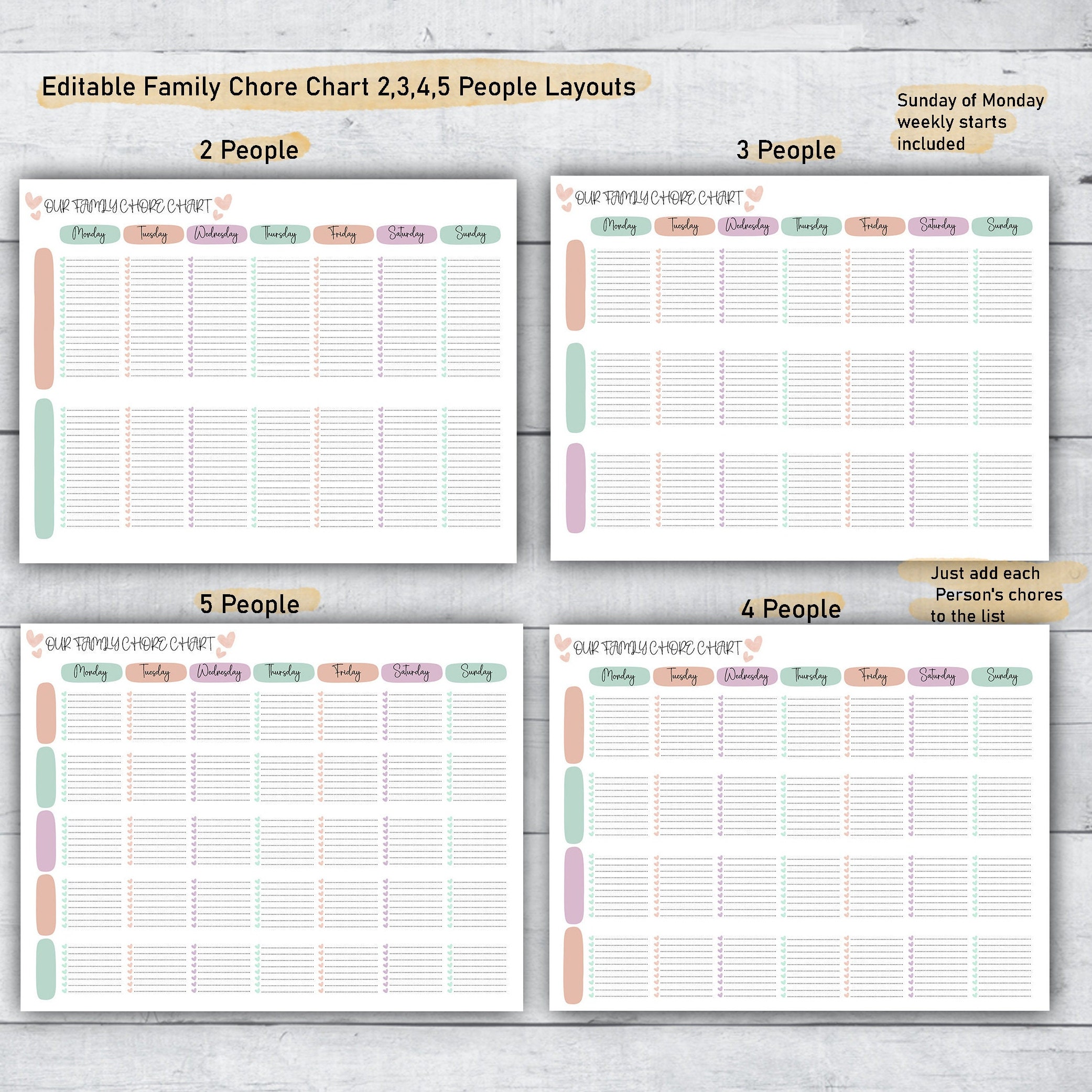 Family Chore Chart, Editable Family Planner Printable, Weekly Family ...