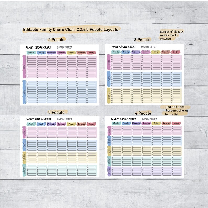 Editable Family Chore Chart: Weekly Planner Printable (PDF) - Etsy
