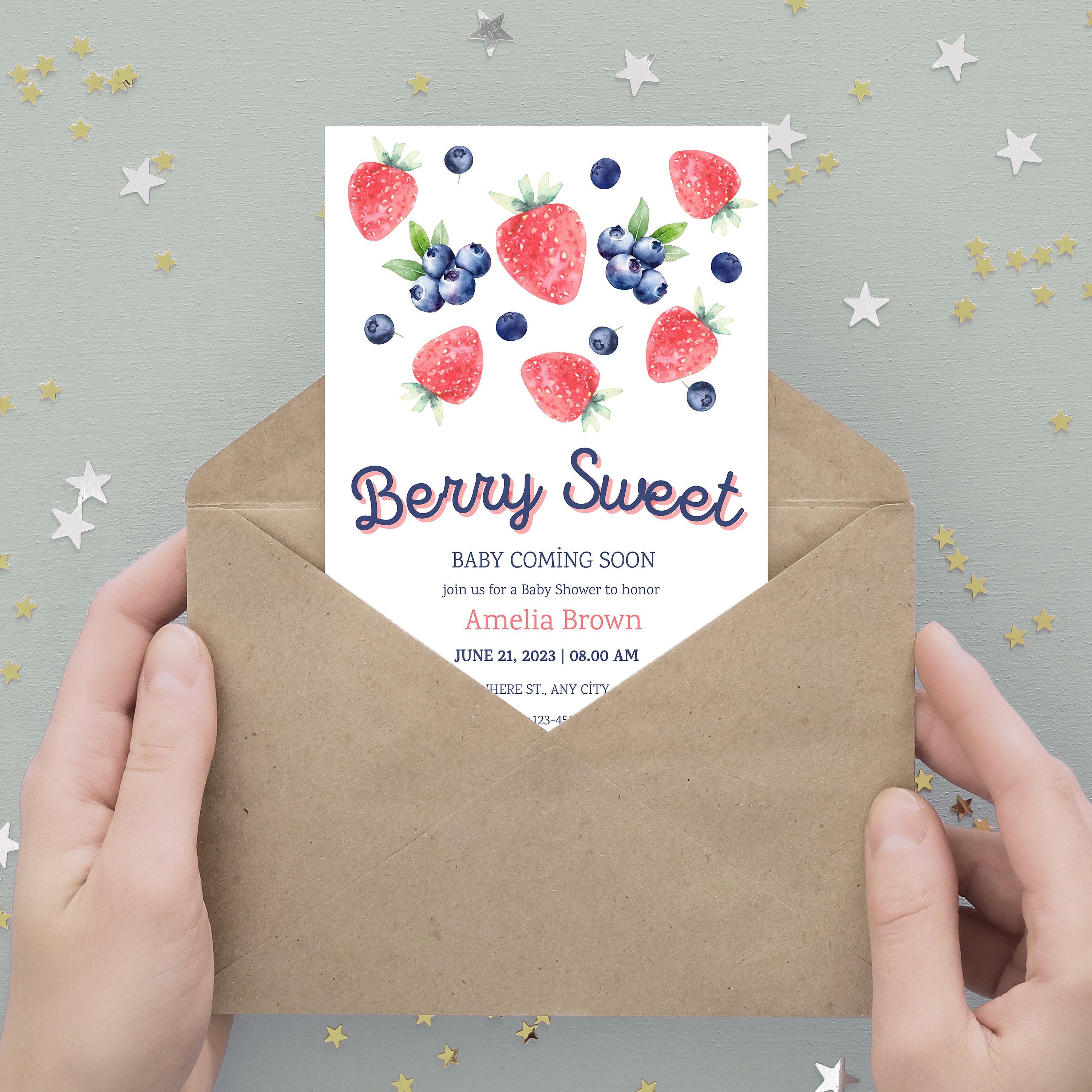 Editable Berry Sweet Birthday Invitation Blueberry Strawberry Picking ...