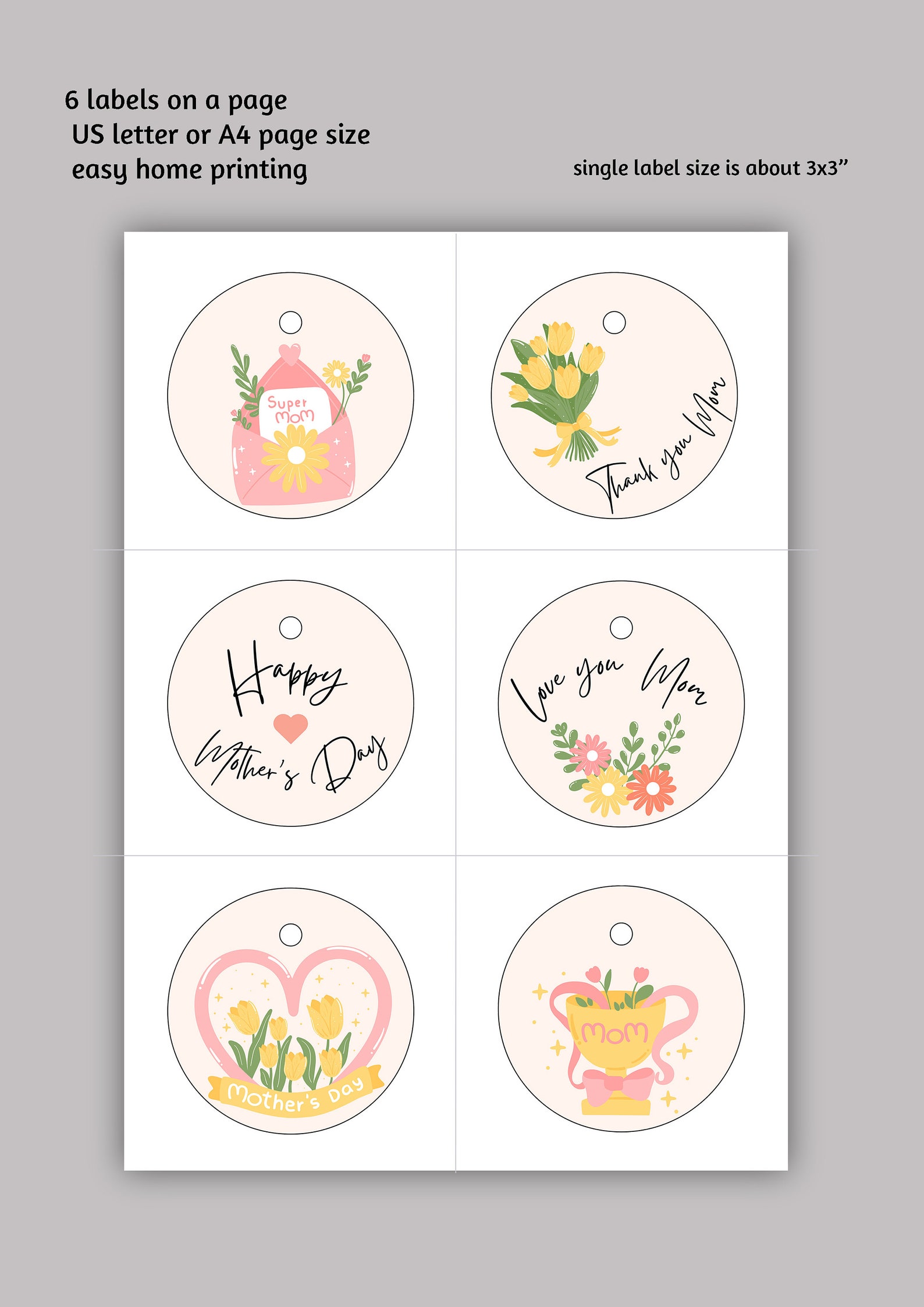 Mothers Day Gift Tags Set of 6,floral Mothers Day Gift Tag, Gift Tag ...