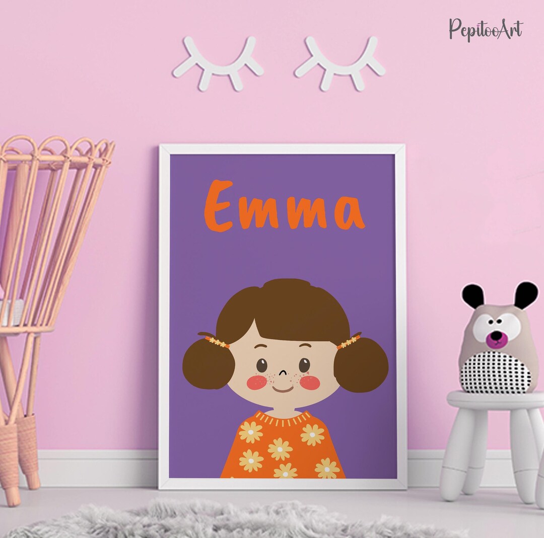Personalized Children Portrait With Name, Poster Print, Cute Digital ...