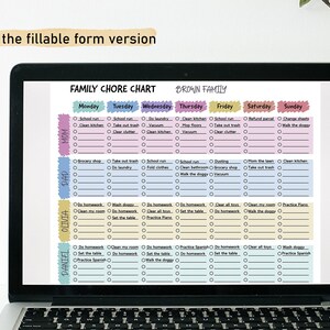 Editable Family Chore Chart: Weekly Planner Printable (PDF) - Etsy