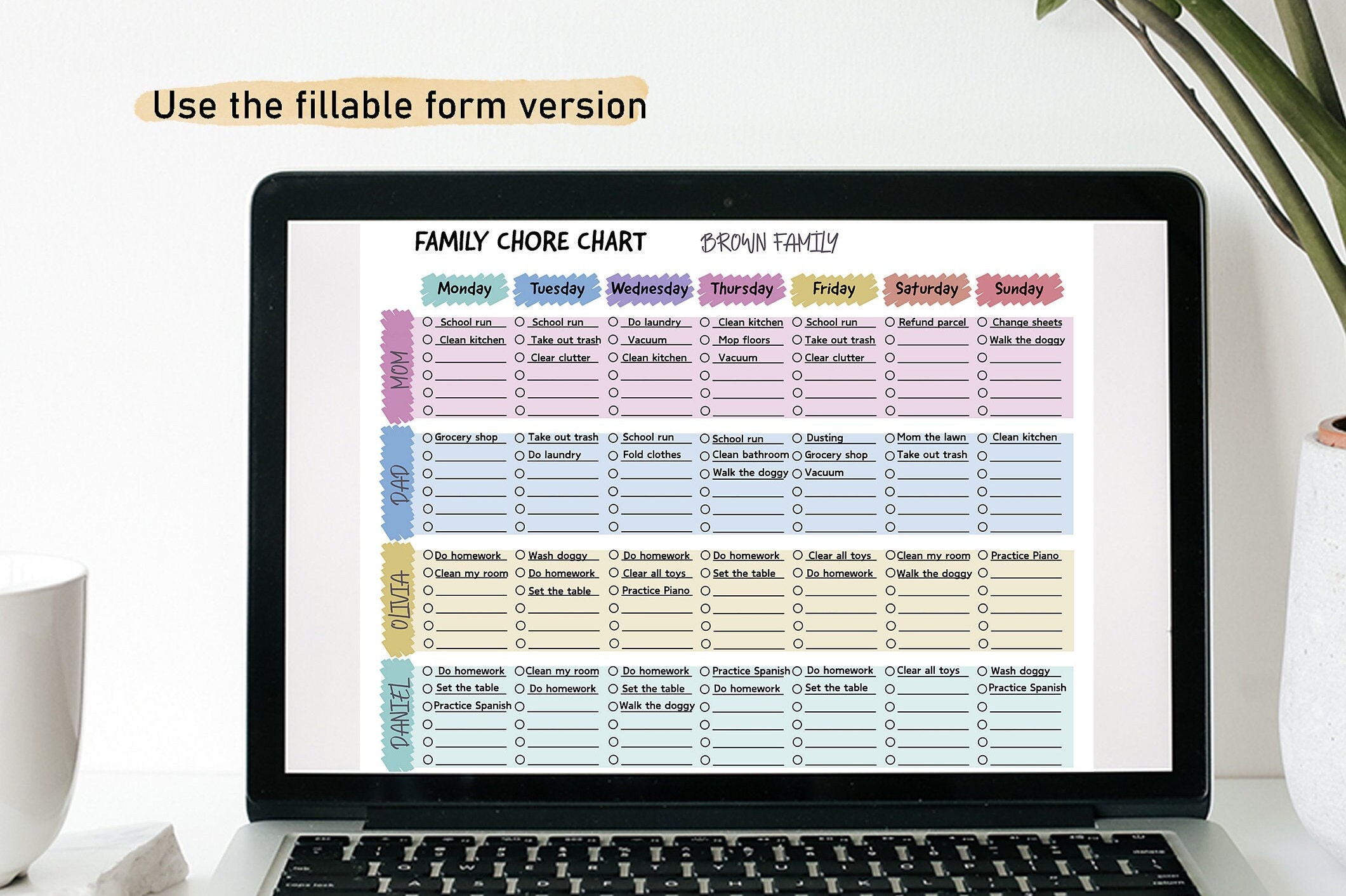Editable Family Chore Chart: Weekly Planner Printable (PDF) - Etsy