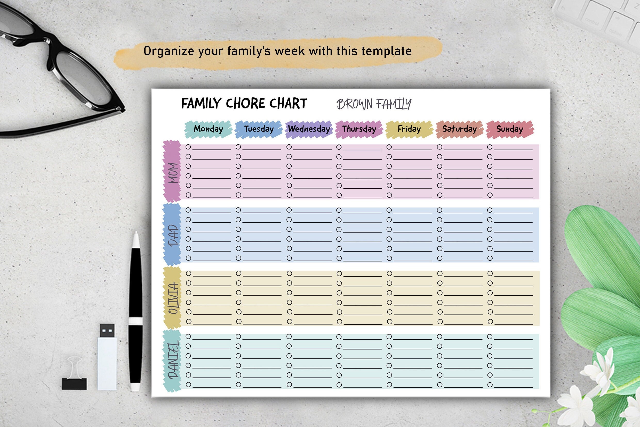 Editable Family Chore Chart: Weekly Planner Printable (PDF) - Etsy