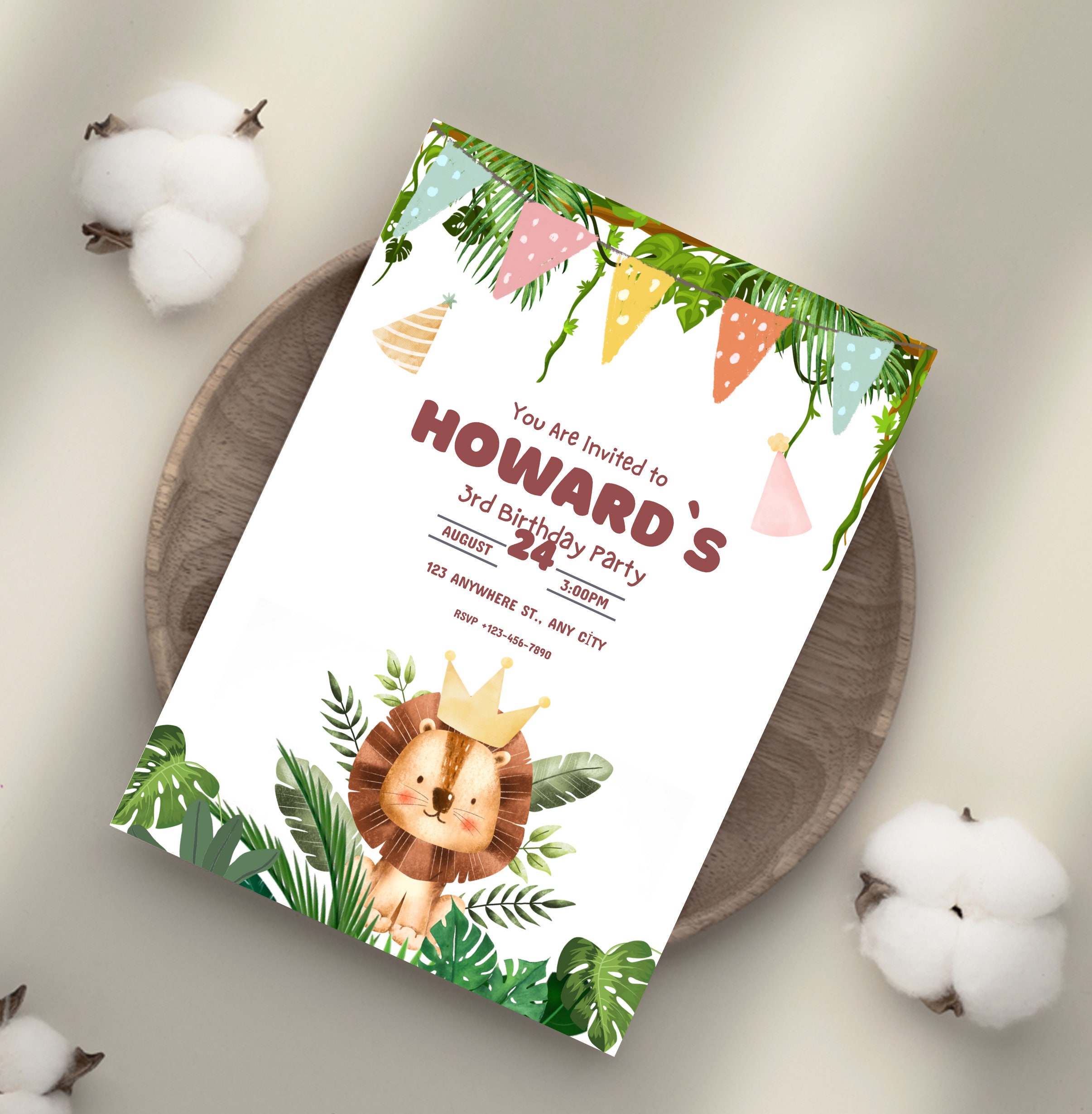 Editable Safari Birthday Invitation, Canva Template for Digital ...