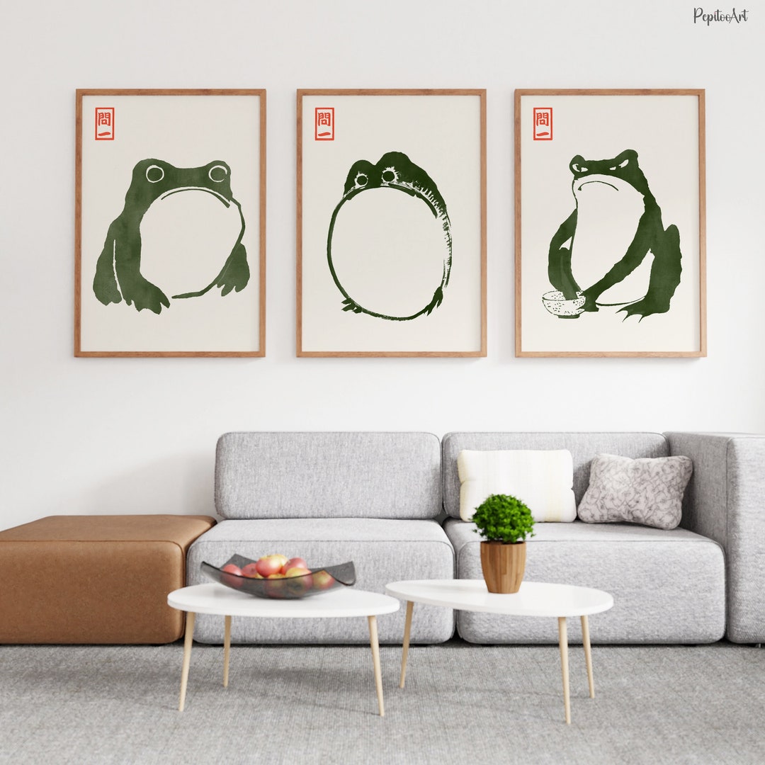 Japanese Matsumoto Hoji Frog Set of 3, Vintage Frog Woodblock Poster ...