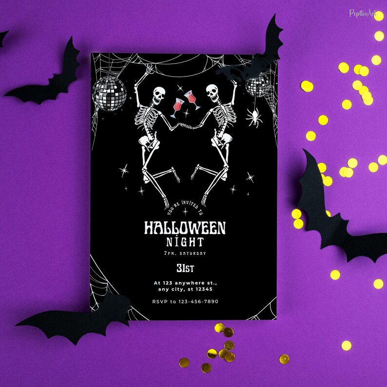 Editable Dancing Skeletons Invite, Halloween Skeleton Invitation ...