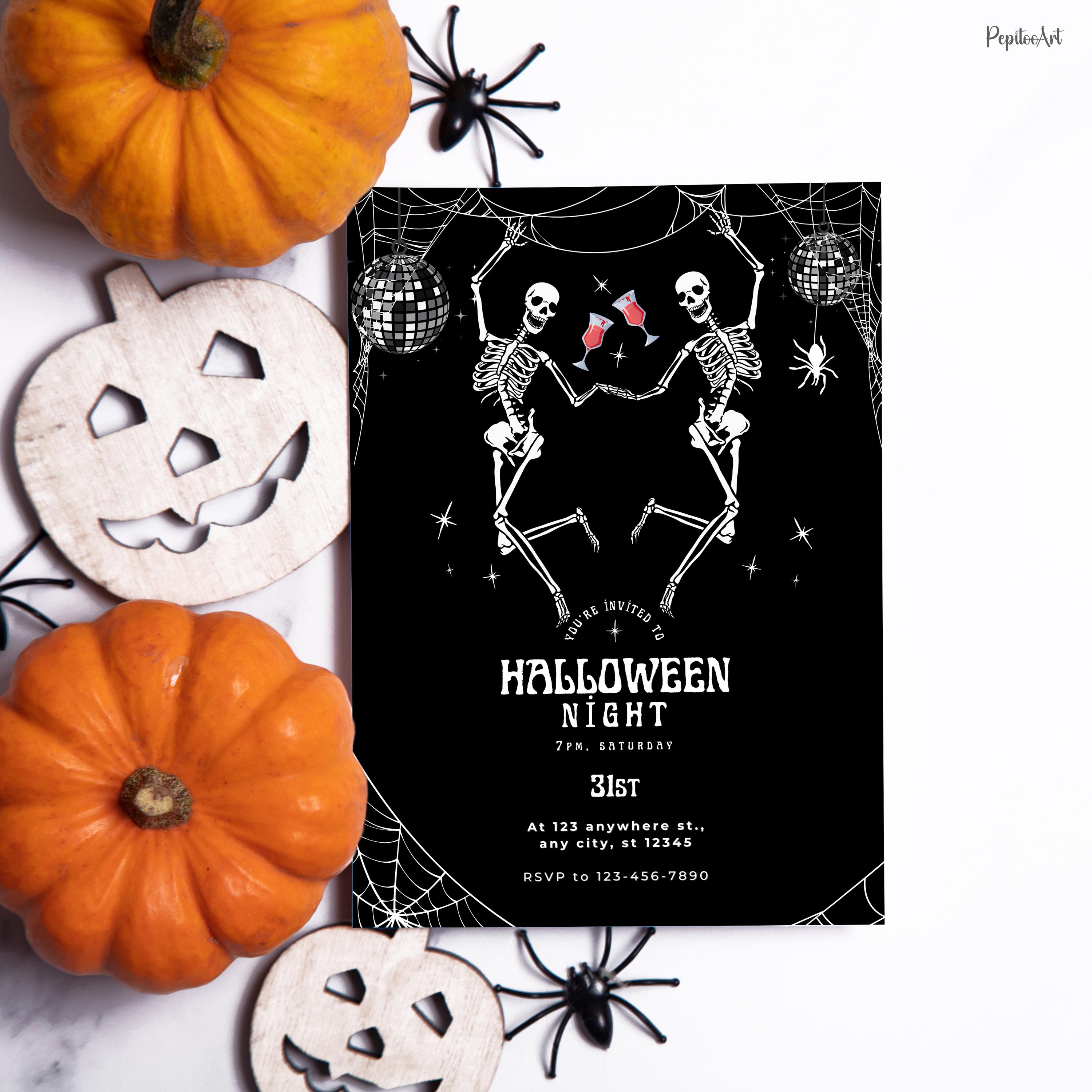 Editable Dancing Skeletons Invite, Halloween Skeleton Invitation ...