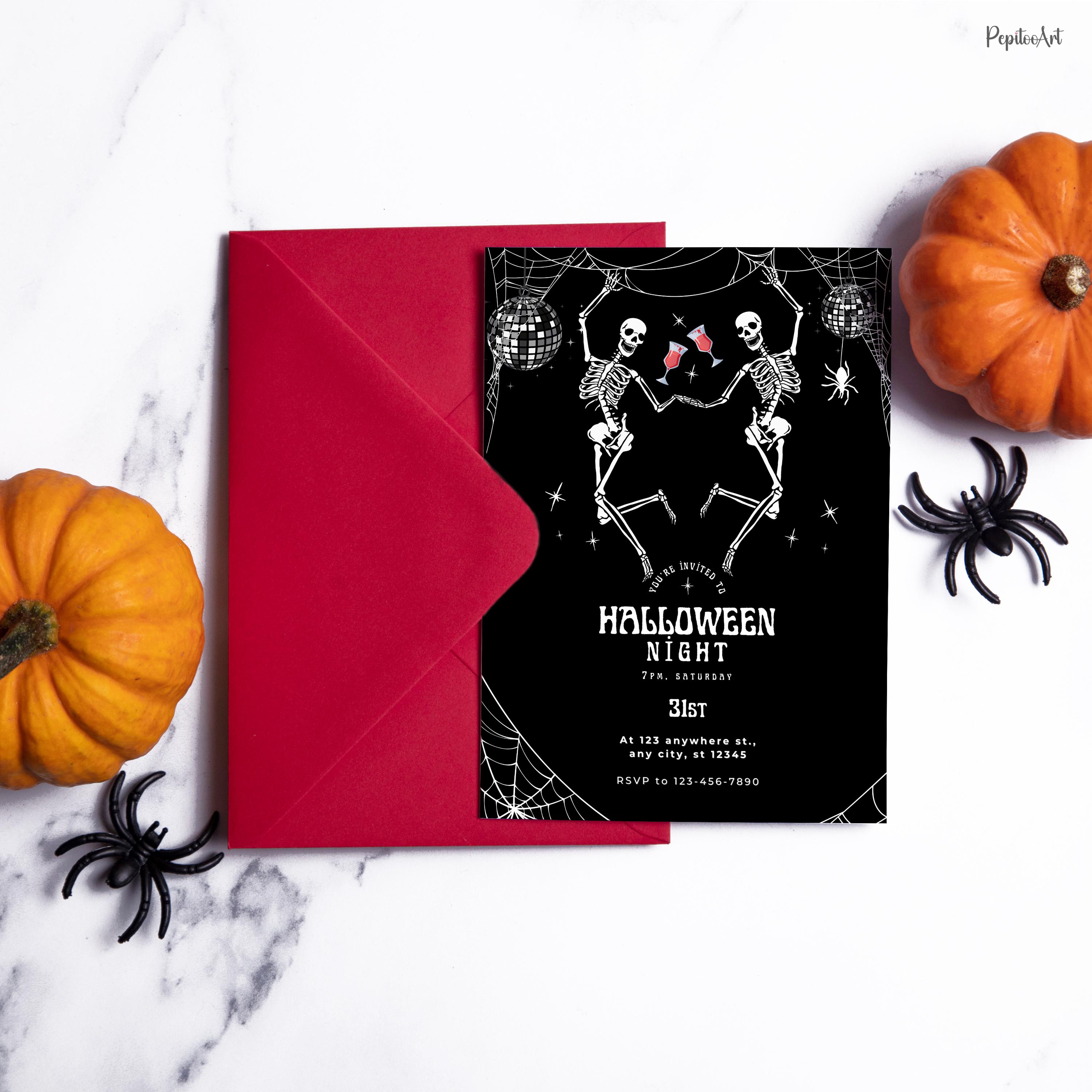 Editable Dancing Skeletons Invite, Halloween Skeleton Invitation ...