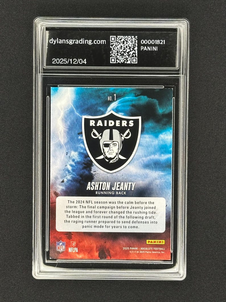 Ashton Jeanty Raiders 2025 Absolute by Storm Rookie Graded Gem Mint 10 ...
