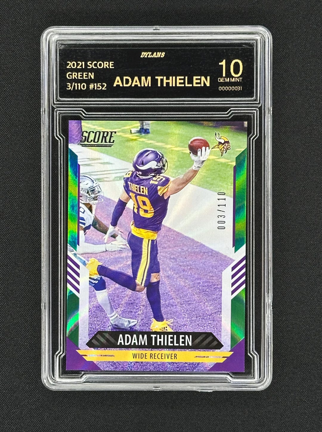 Adam Thielen 2021 Vikings/panthers Score Green 3/100 #152 Graded Gem ...