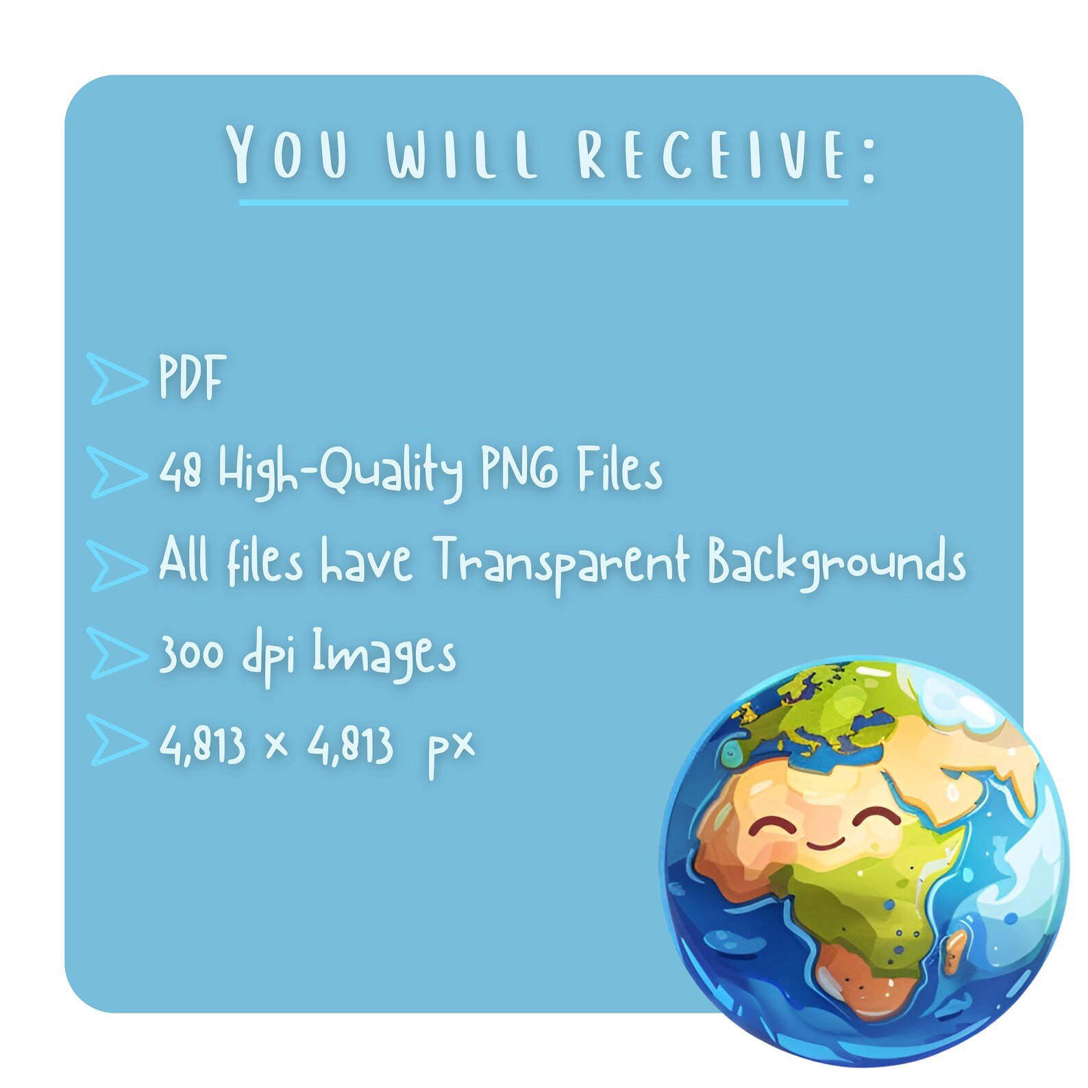 Planet Earth Clipart Bundle of 48, Earth PNG, Cute Earth Day Clipart ...