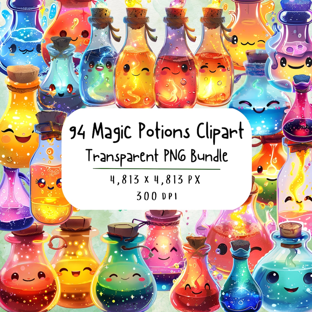 Magic Potion Clipart Bundle of 94, Cute Potion Bottle PNG Bundle, Witch ...