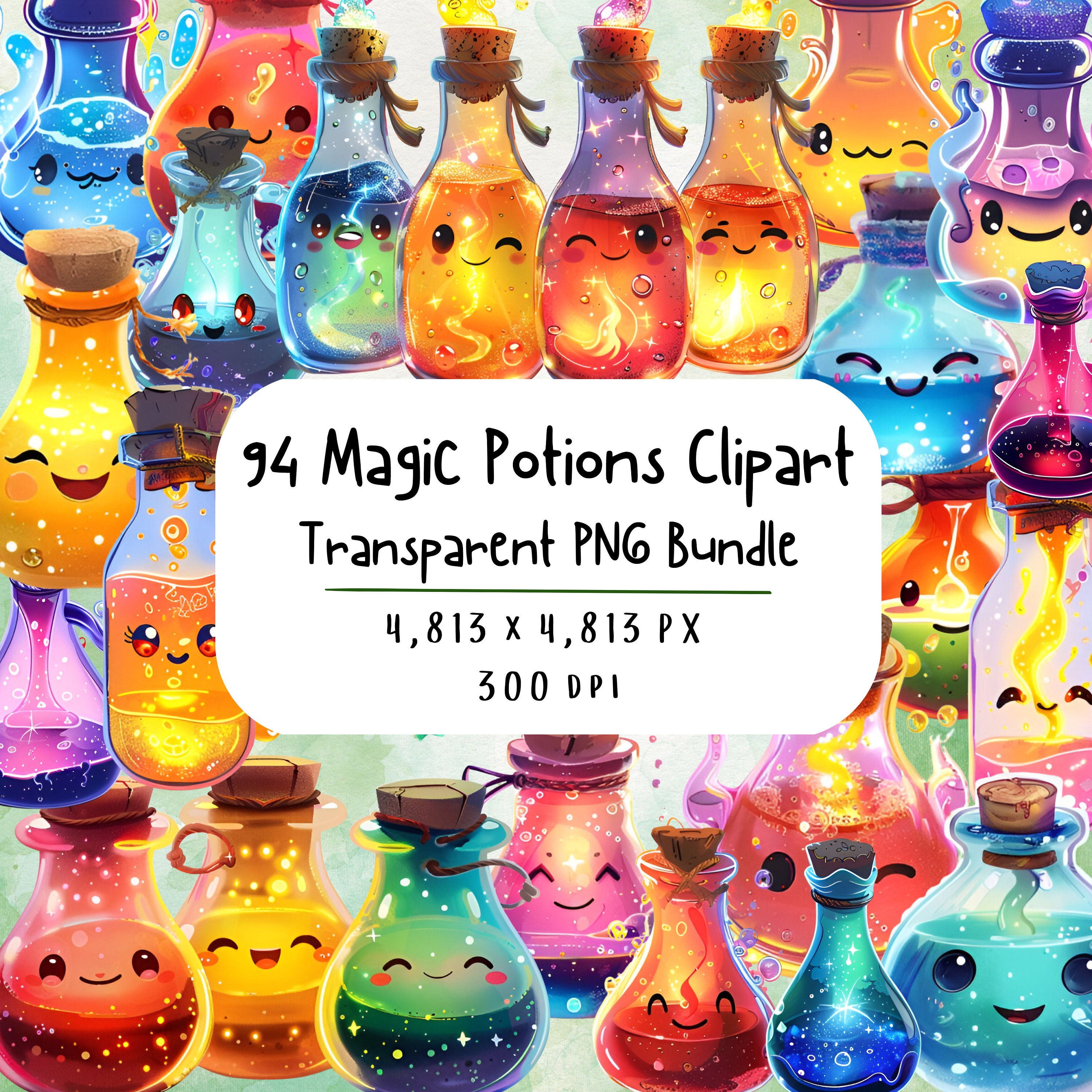 Magic Potion Clipart Bundle of 94, Cute Potion Bottle PNG Bundle, Witch ...