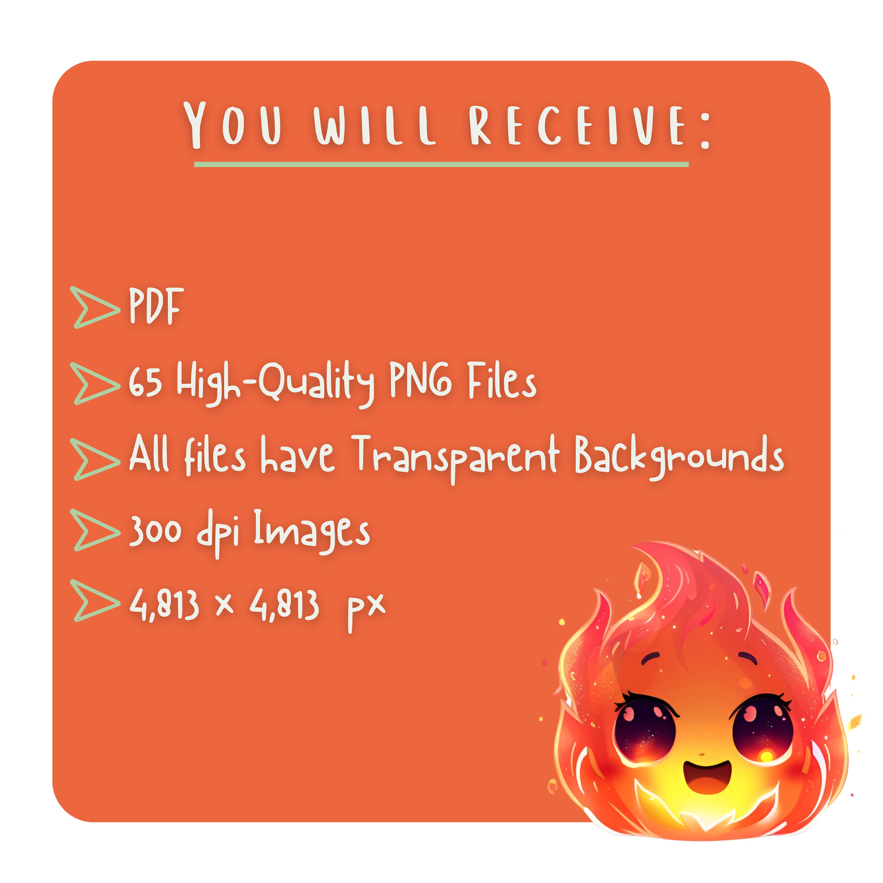Fire Clipart Bundle of 65, Cute Kawaii Fire Png, Flame Clipart Bundle ...