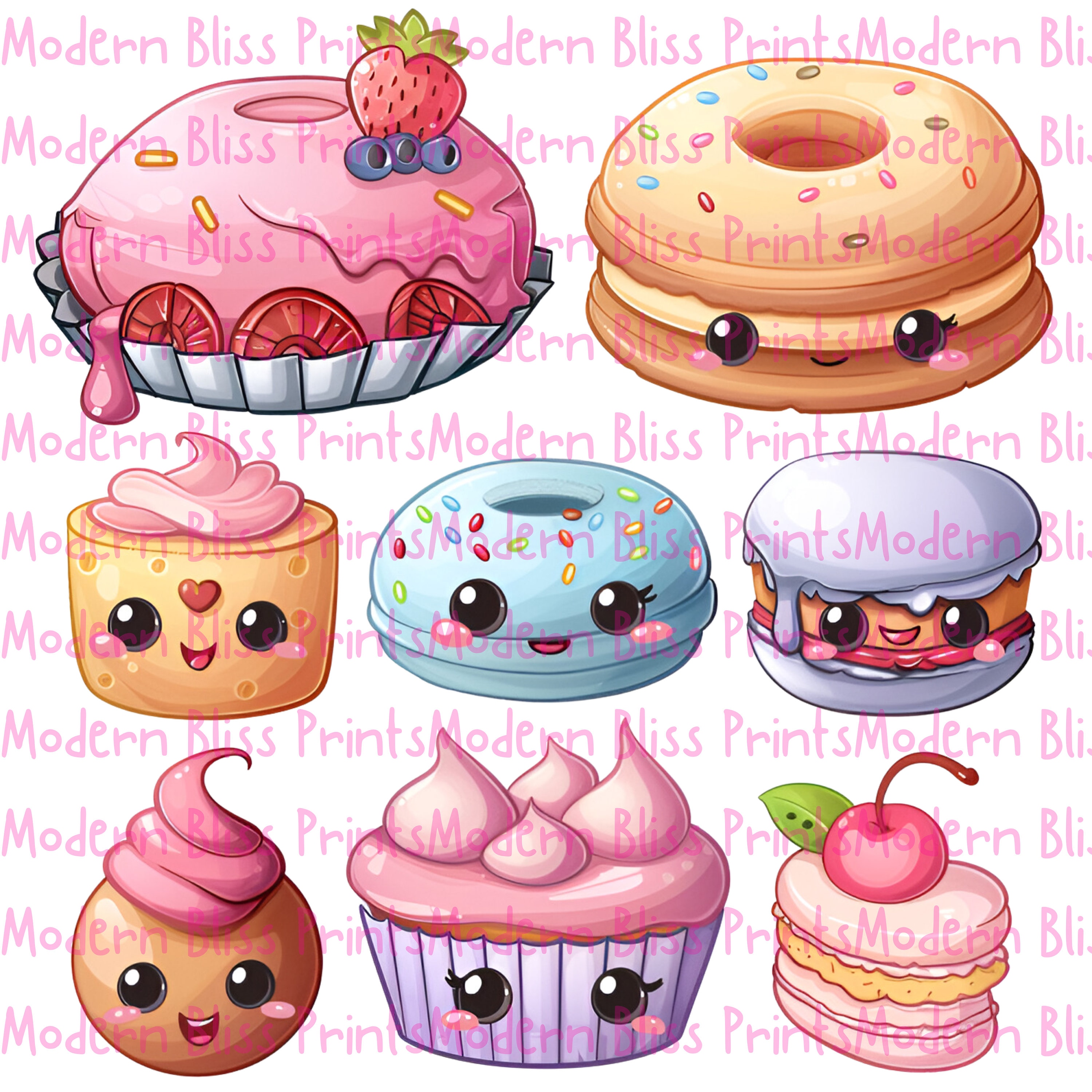 Cute Kawaii Dessert Clipart Bundle | 67 High-quality PNG Files | Kawaii ...