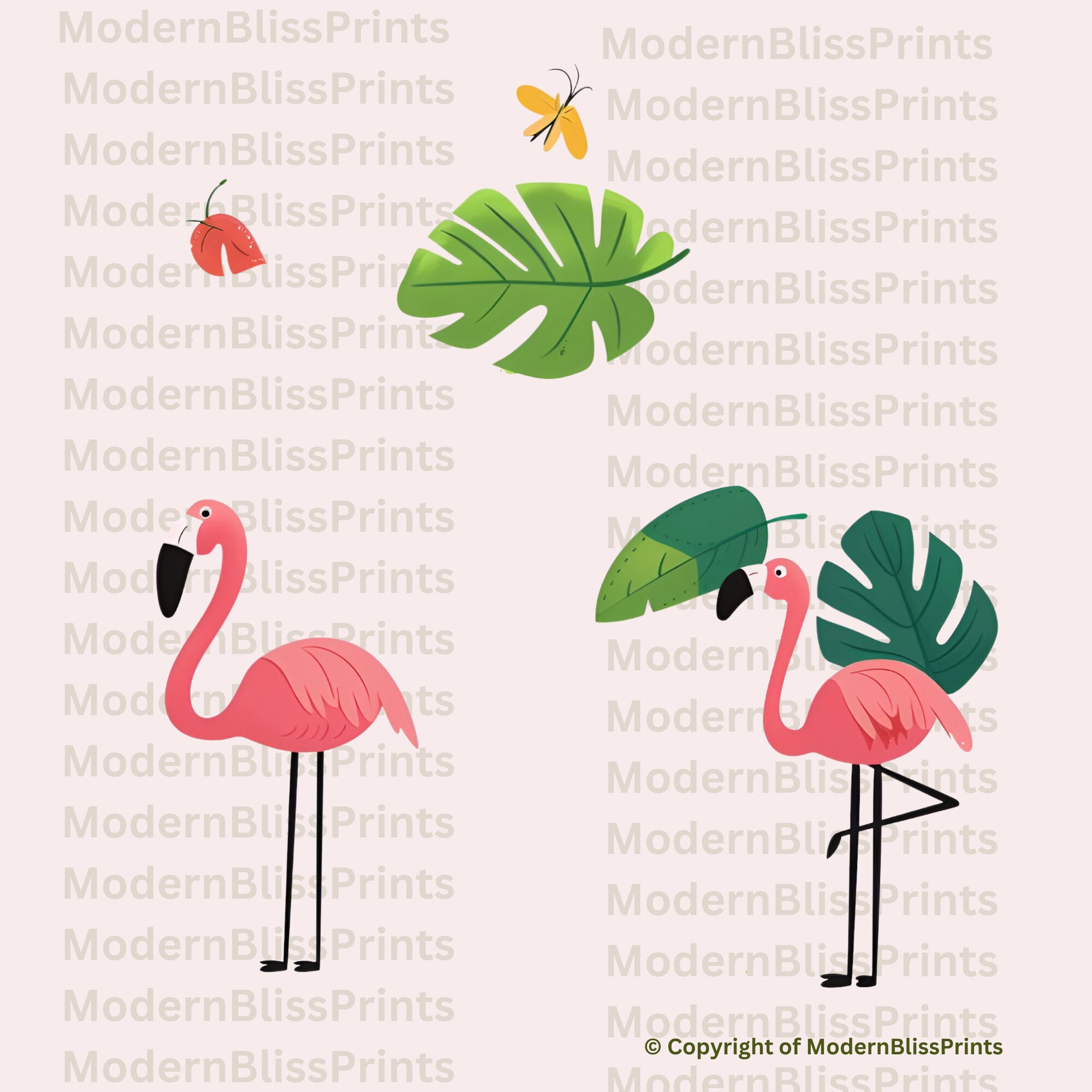 Cute Tropical Pink Flamingo Clipart Bundle, 15 Floral Tropical Birds ...