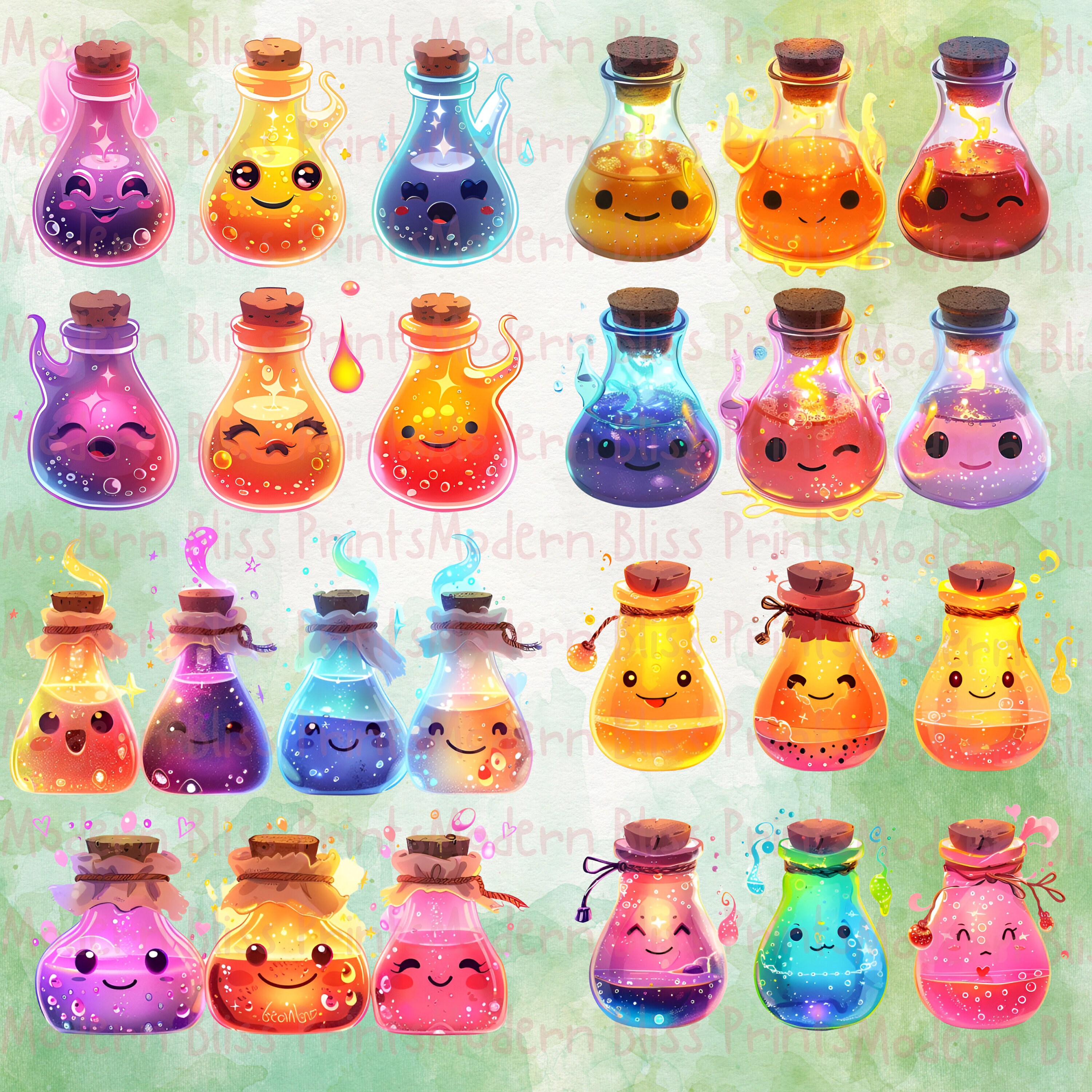 Magic Potion Clipart Bundle of 94, Cute Potion Bottle PNG Bundle, Witch ...
